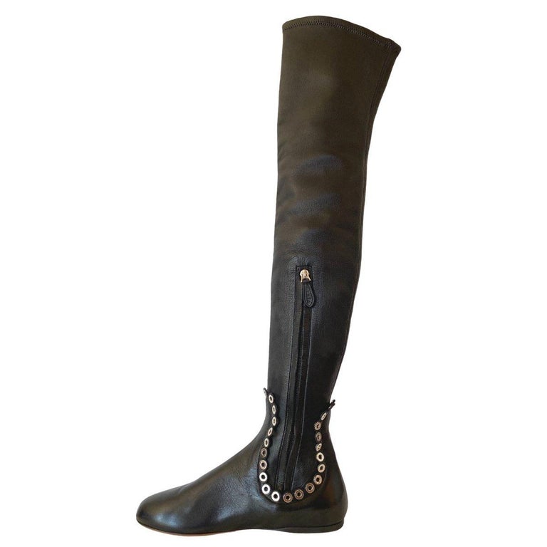 Alaia Over Knee Studded Flat Boots size 36 For Sale at 1stDibs