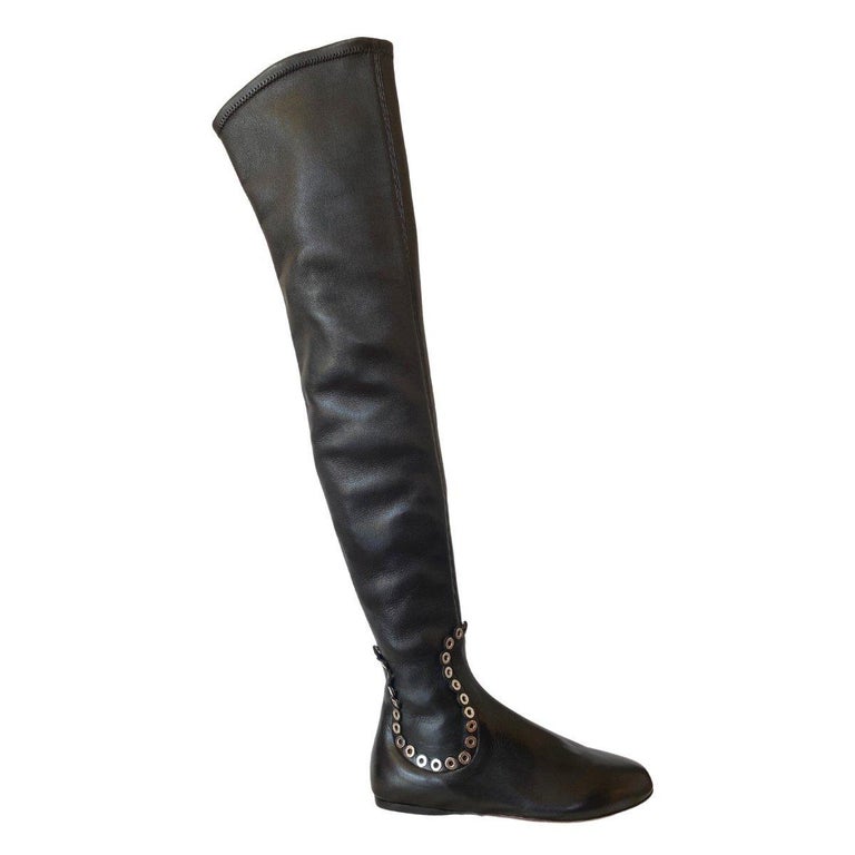 Alaia Over Knee Studded Flat Boots size 36 For Sale at 1stDibs
