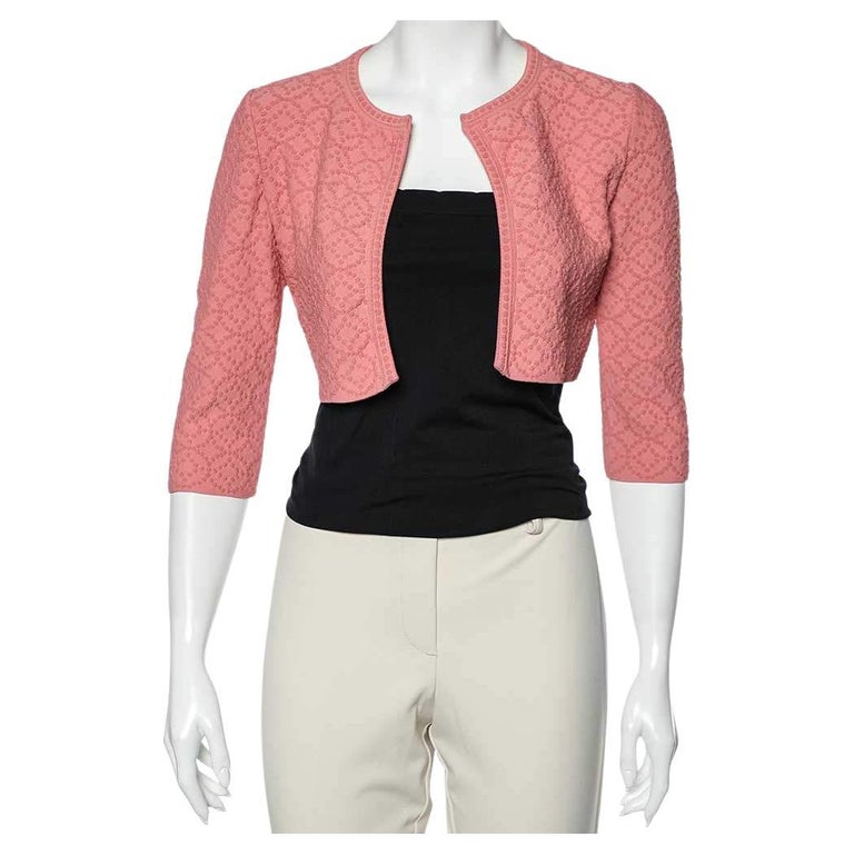 Alaia Pink Patterned Knit Cropped Shrug M For Sale at 1stDibs