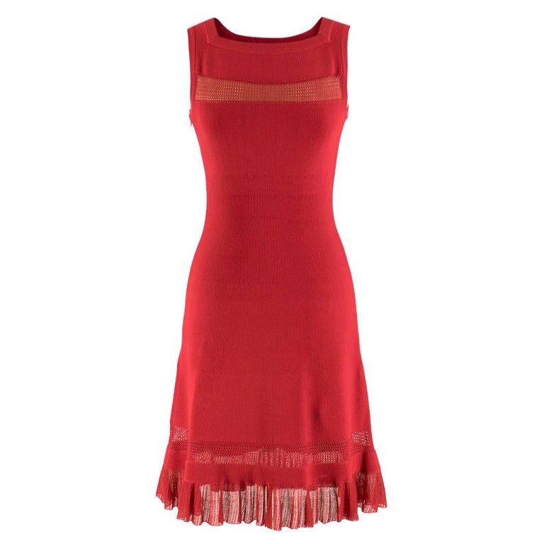Alaia Red Fine Mesh Cut-Out Sleeveless Knit Dress IT 38 at 1stDibs