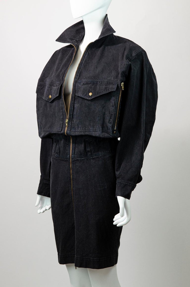 ALAÏA S/S 1986 Vintage Runway Denim Zipper Dress With Pockets For Sale ...