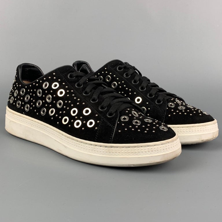 ALAIA Size 7 Black Leather Grommets Suede Lace Up Sneakers For Sale at ...