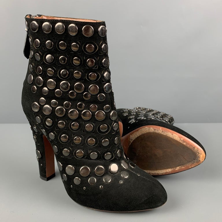 ALAIA Size 7.5 Black Leather Studded Suede Back Zip Boots For Sale at ...