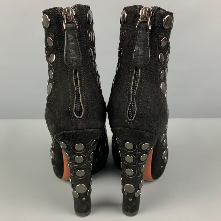 ALAIA Size 7.5 Black Leather Studded Suede Back Zip Boots For Sale at ...