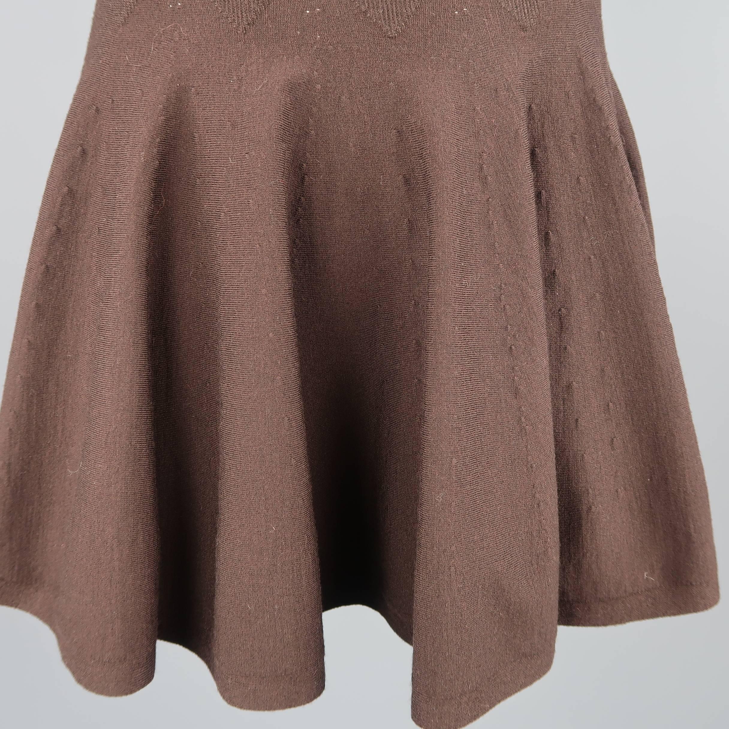 Alaia Size XS Brown Stretch Wool Heart Knit Ruffle Mini Skirt at ...