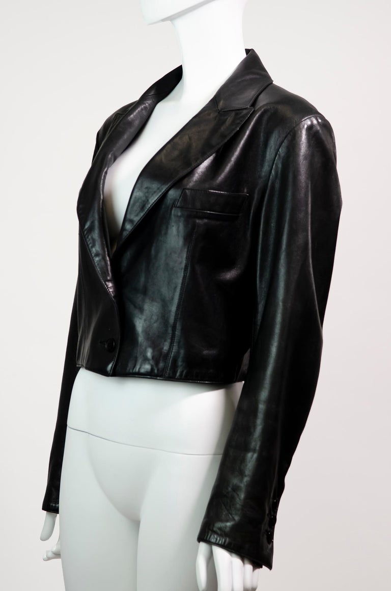 ALAÏA Timeless Vintage Cropped Leather Jacket 1990s For Sale at 1stDibs