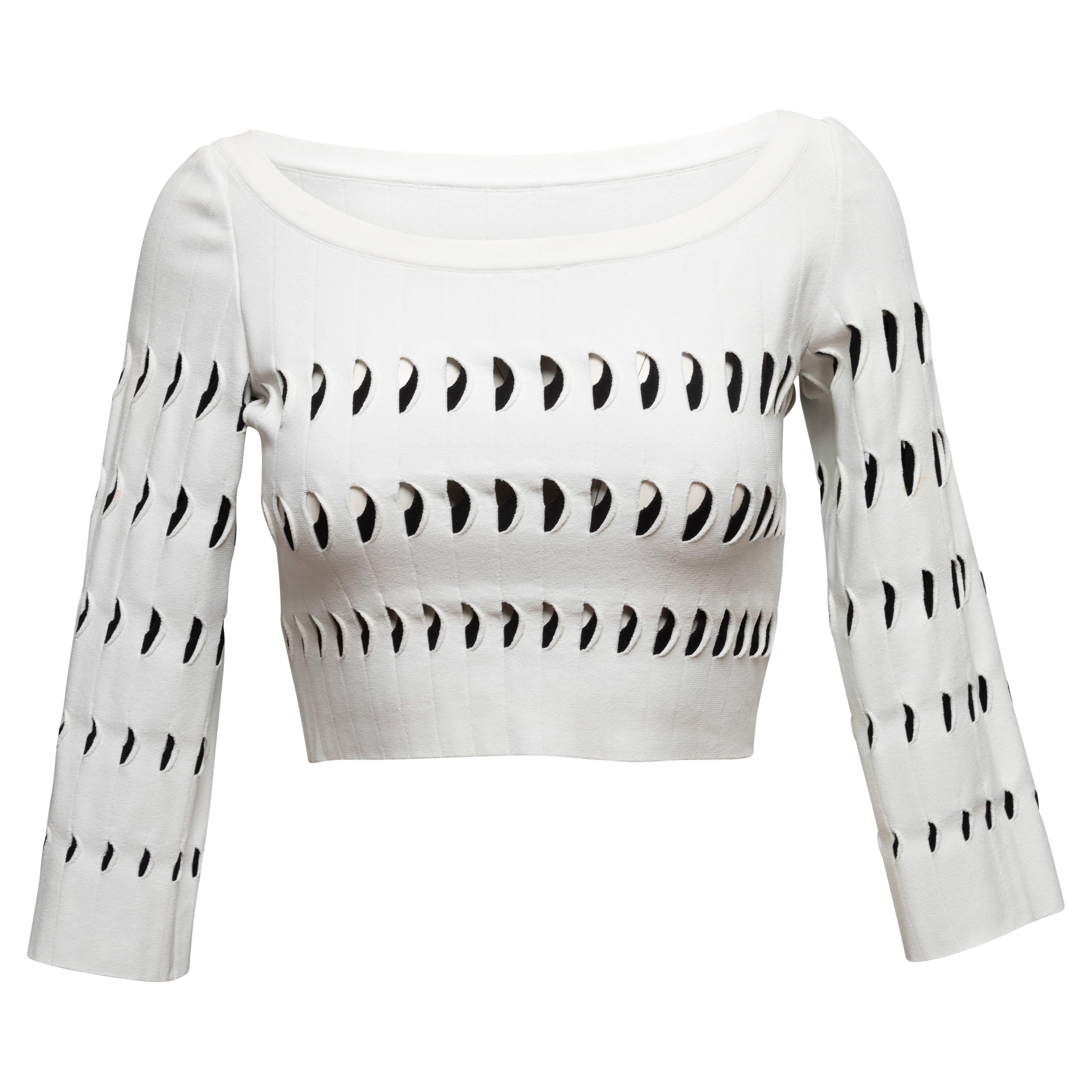 Alaia White and Black Long Sleeve Cutout Top For Sale at 1stDibs