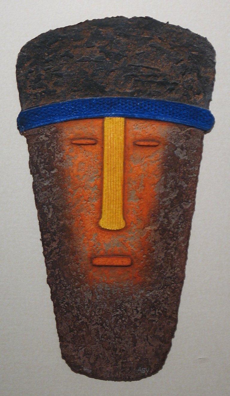 Alain Berck-Vitz - Tribal Mask Print on Handmade Paper "Meditation Man ...