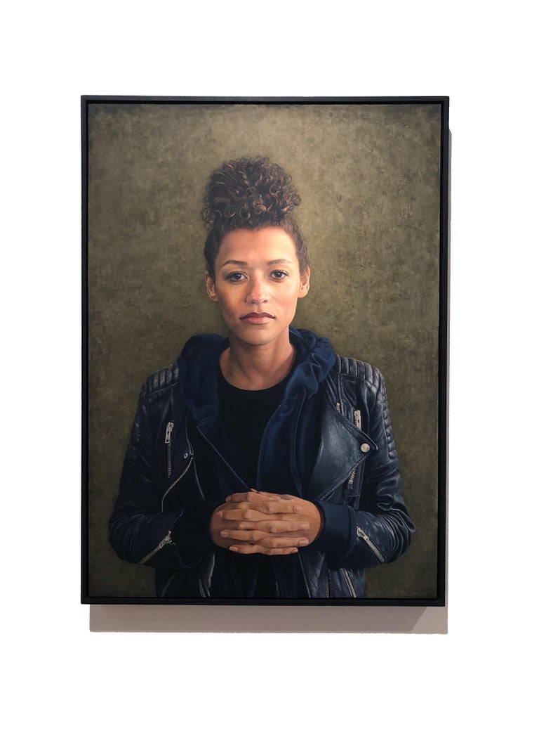 Alan Coulson - Photorealist portrait of a woman with green background ...