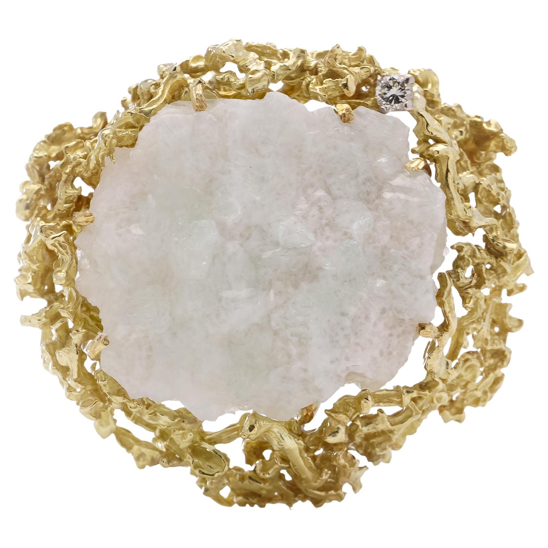Alan Martin Gard 18kt gold and Celestine Crystal cluster brooch For ...