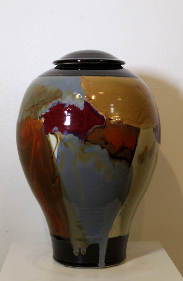 Alan Vigland Contemporary Abstract Design Lidded Ceramic Vessel Signed ...