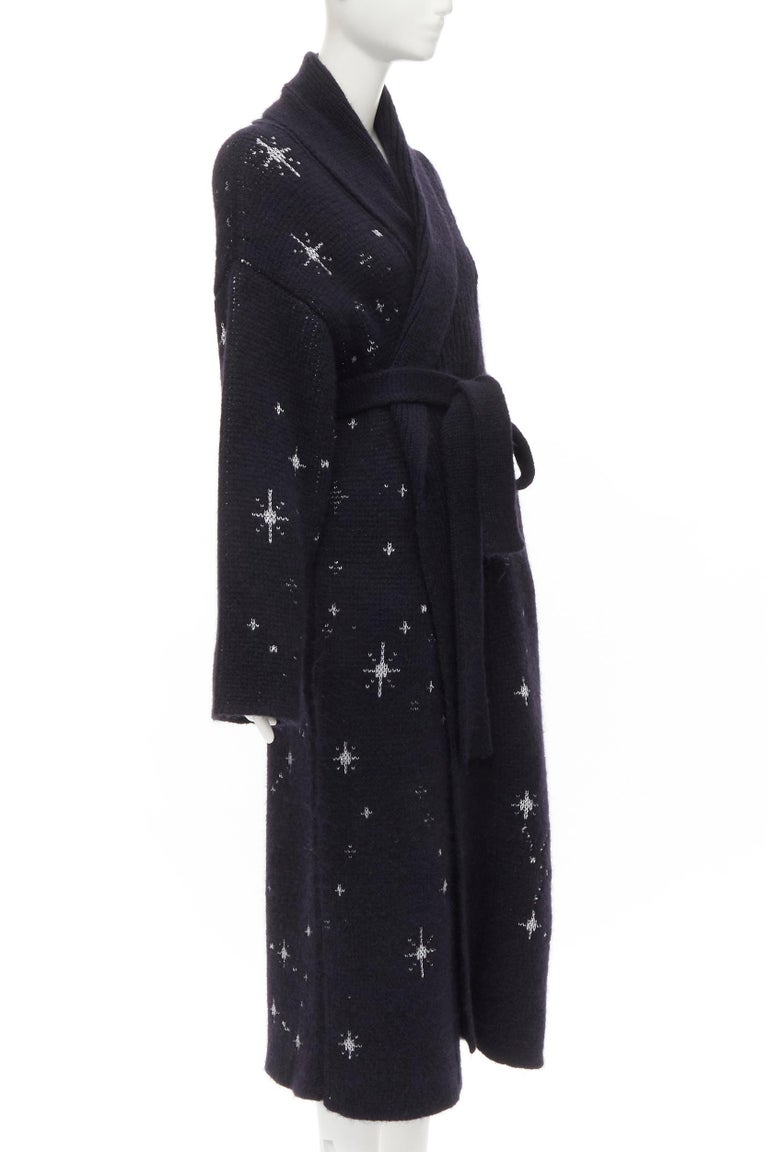 ALANUI alpaca wool chunky knit navy blue silver starburst cardigan coat ...