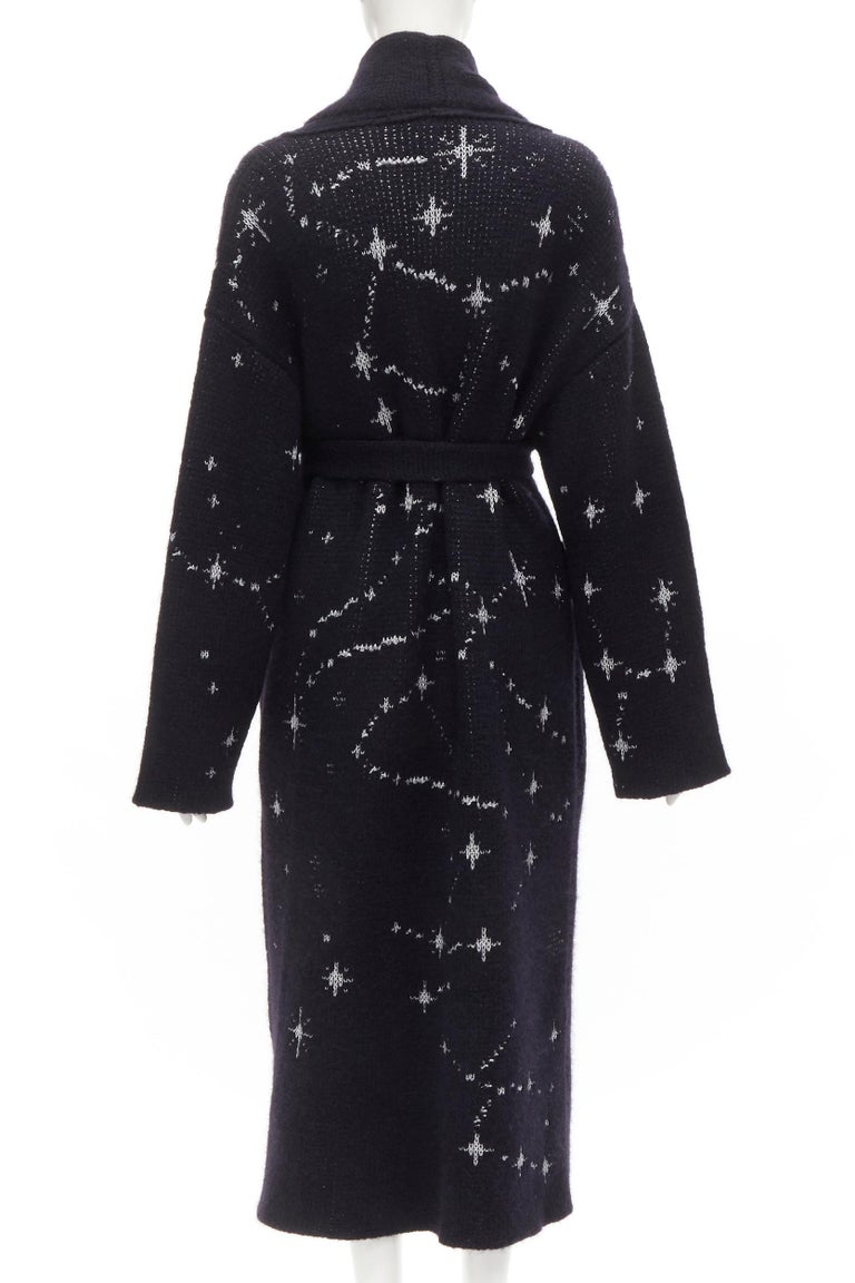 ALANUI alpaca wool chunky knit navy blue silver starburst cardigan coat ...