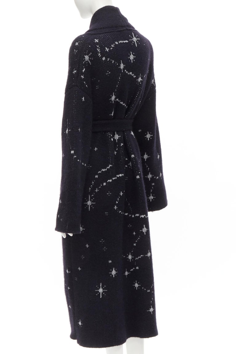 ALANUI alpaca wool chunky knit navy blue silver starburst cardigan coat ...