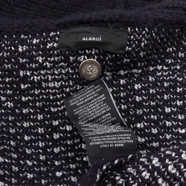 ALANUI alpaca wool chunky knit navy blue silver starburst cardigan coat ...