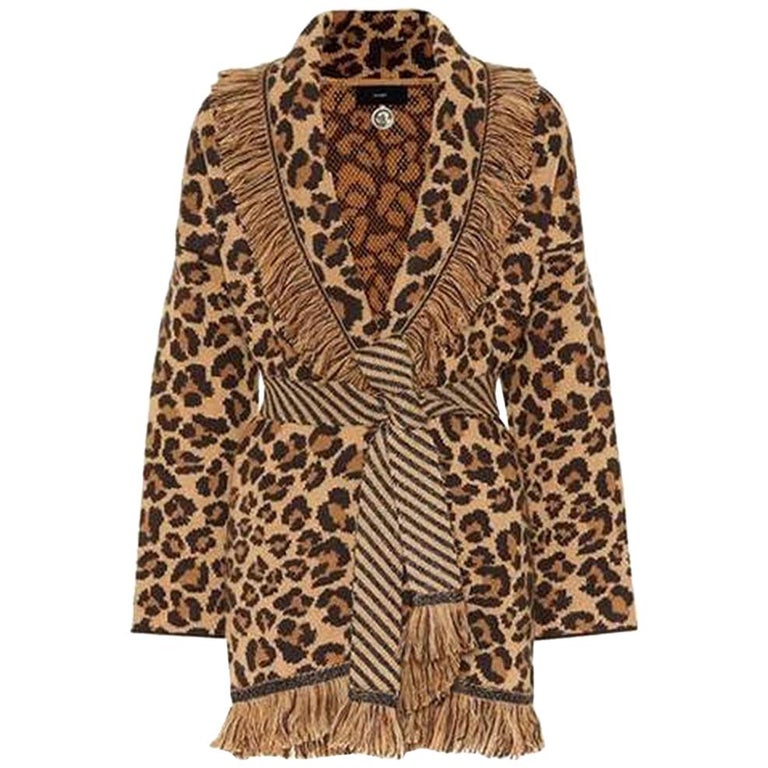 Alanui Belted Fringed Leopard Jacquard Cashmere Cardigan at 1stDibs