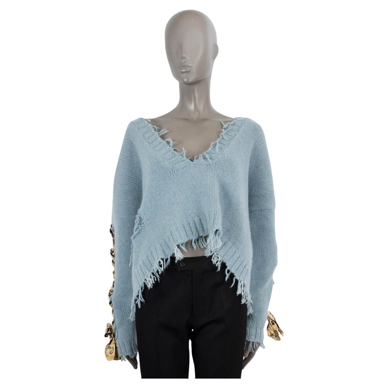 ALANUI light blue cashmere 2019 LACE UP SLEEVES CROPPED V-NECK Sweater ...