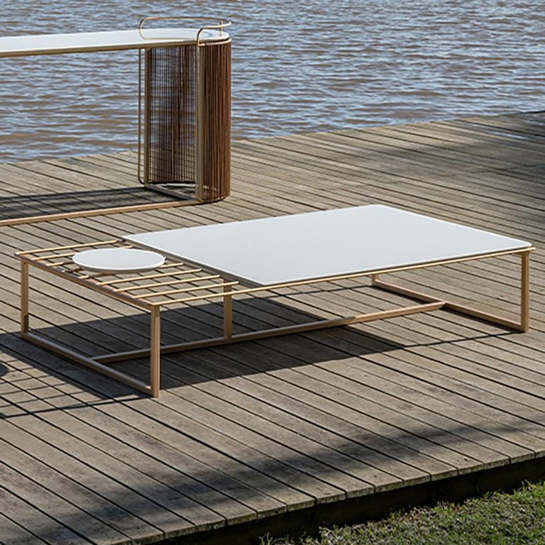 Alba Coffee Table in Golden Carbon Steel and Top in MDF Covered with ...