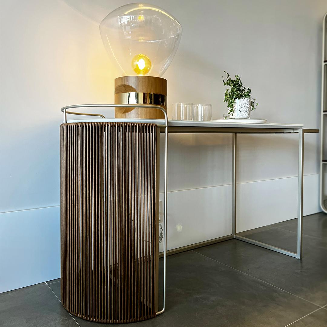 "Alba" Console Table in Carbon Steel and Hand-Braided Leather Threads ...