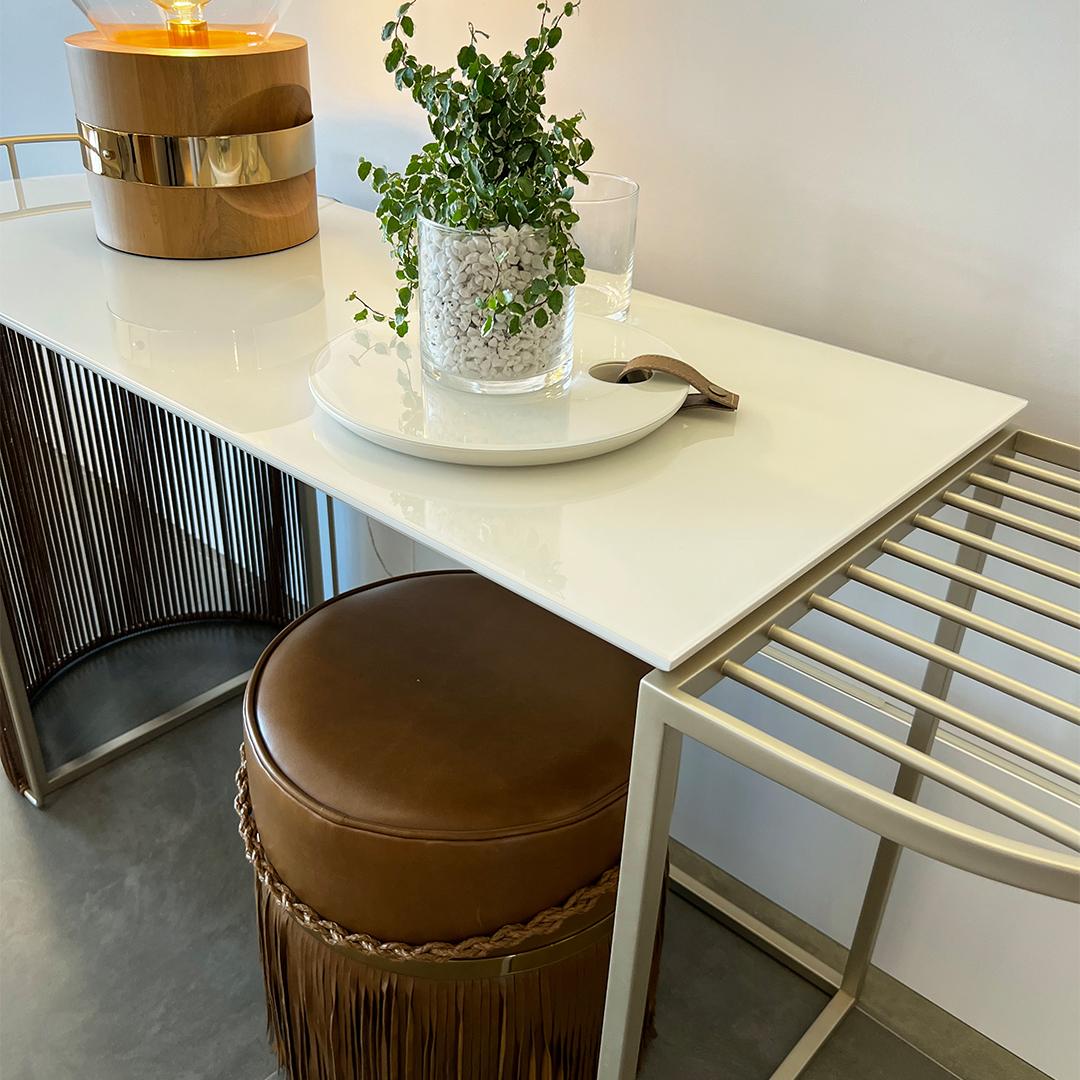 "Alba" Console Table in Carbon Steel and Hand-Braided Leather Threads ...