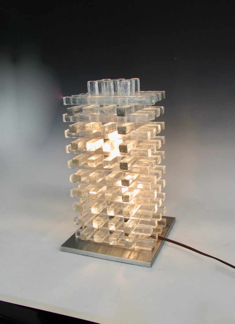 Albano Poli for Poliarte Jenga Stacked Clear Italian Glass Table Lamp ...