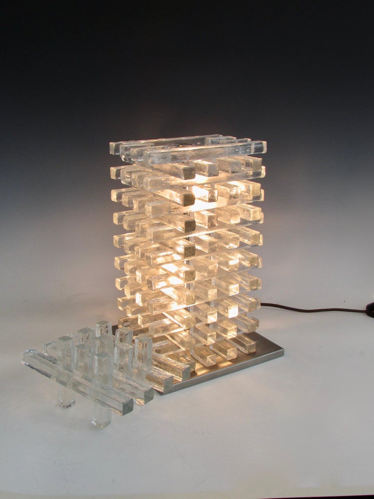 Albano Poli for Poliarte Jenga Stacked Clear Italian Glass Table Lamp ...