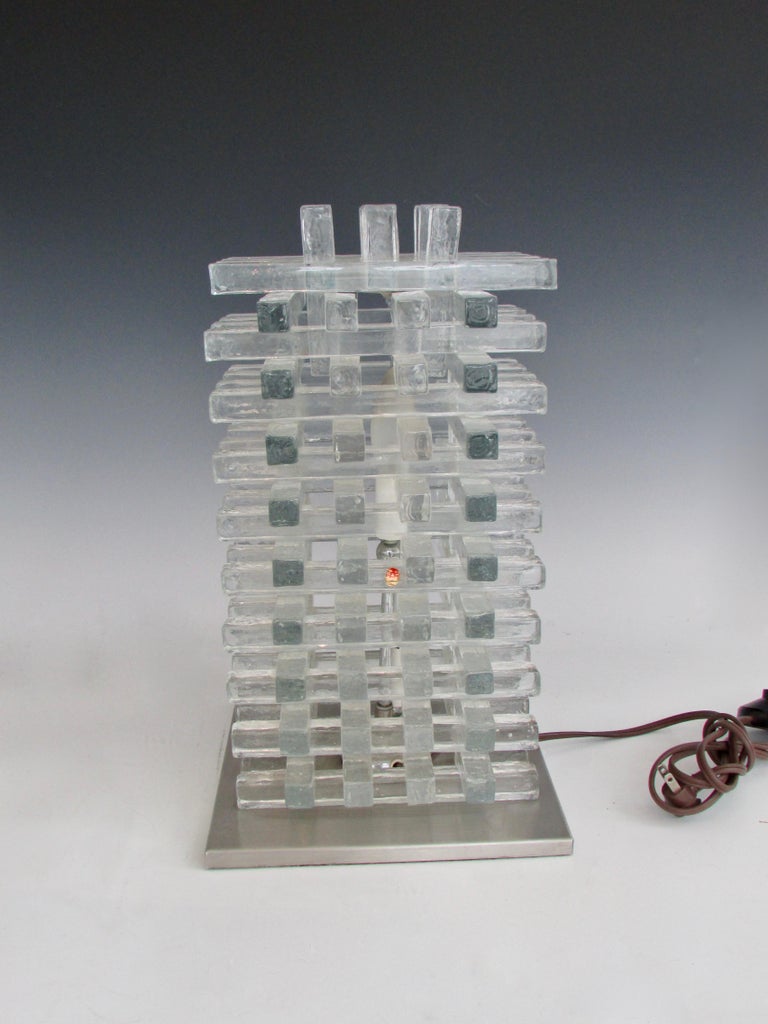 Albano Poli for Poliarte Jenga Stacked Clear Italian Glass Table Lamp ...
