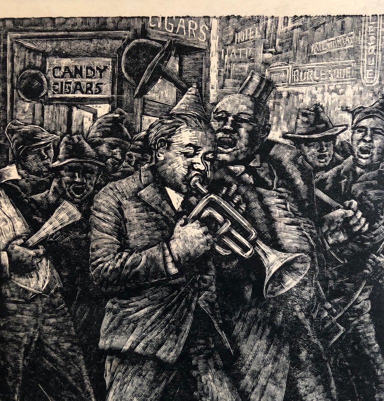Albert Abramovitz - New Years Eve NYC Street Scene Woodblock Print ...