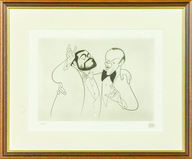 Albert Al Hirschfeld - Al Hirschfeld "Sinatra and Pavarotti" original ...