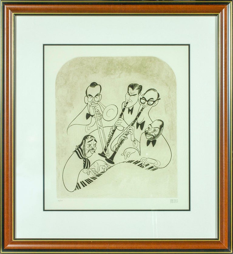 Albert Al Hirschfeld - "Big Bands" original etching by Al Hirschfeld ...