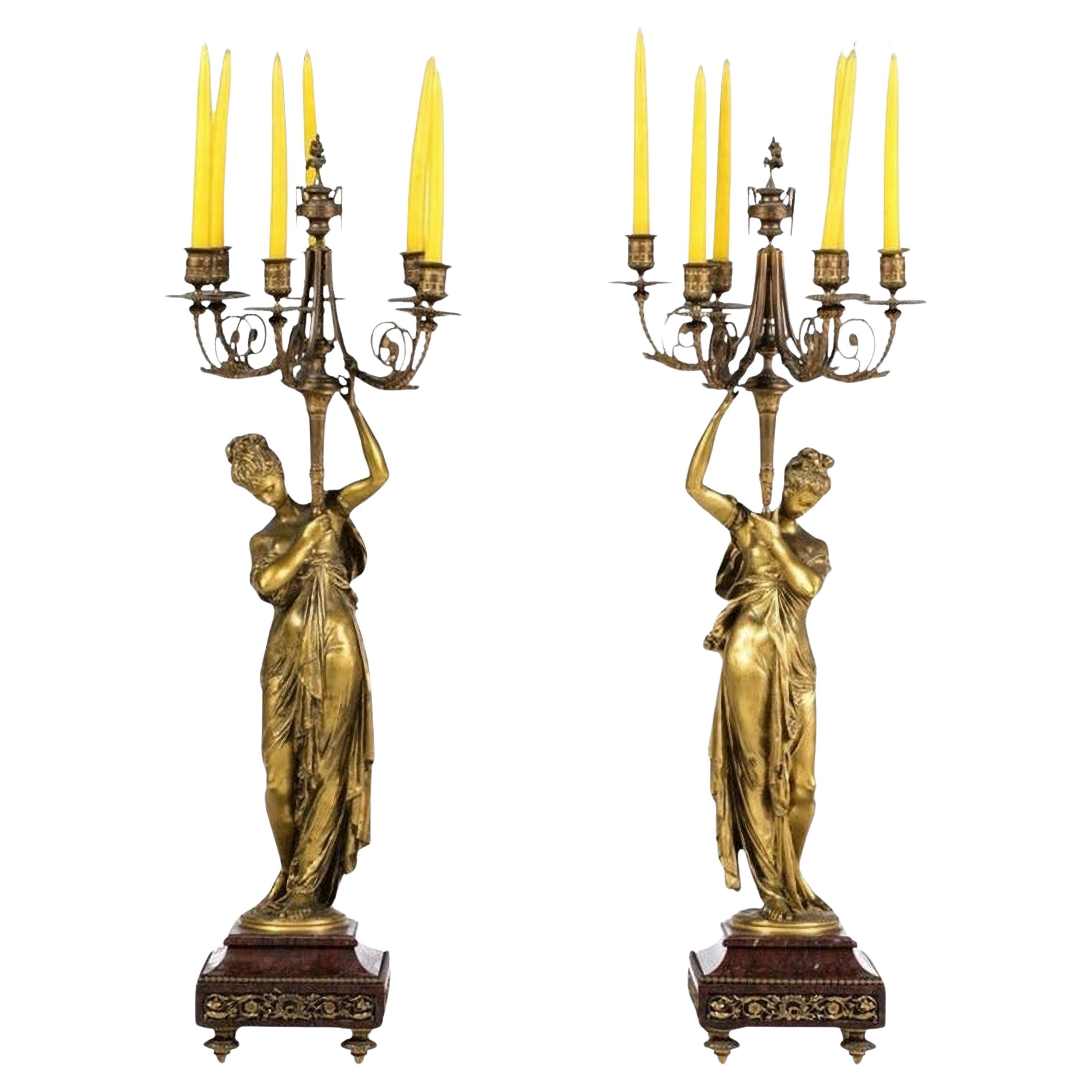 Albert Carrier-Belleuse Pair of French Five-Fire Candelabra, 19th ...