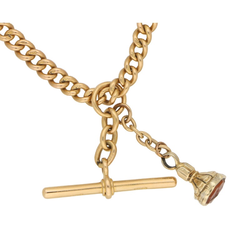 Albert Chain 18 Karat Rose Gold with Carnelian Fob at 1stDibs