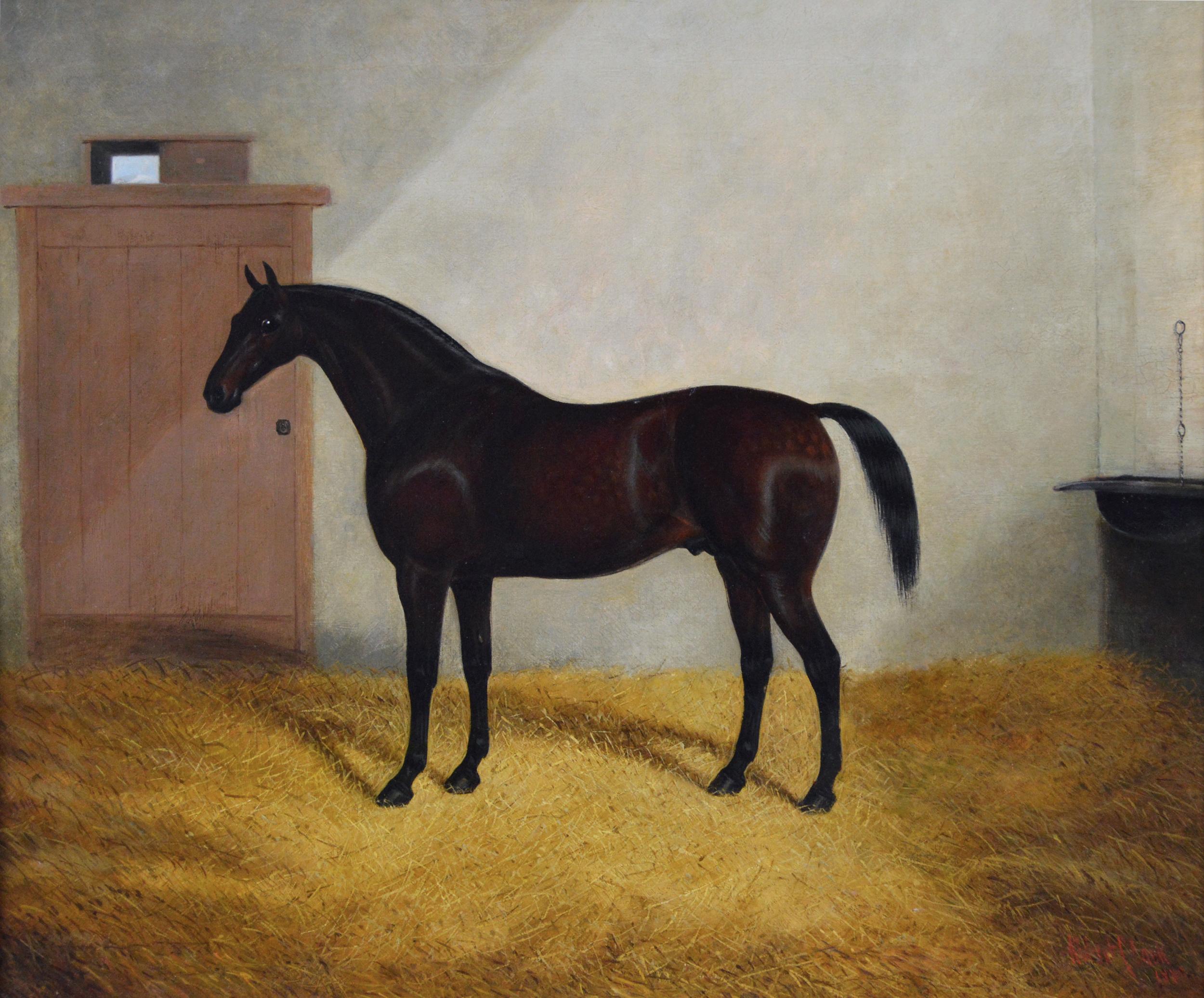 Albert Clark - Sporting portrait oil painting of a horse in a stable ...