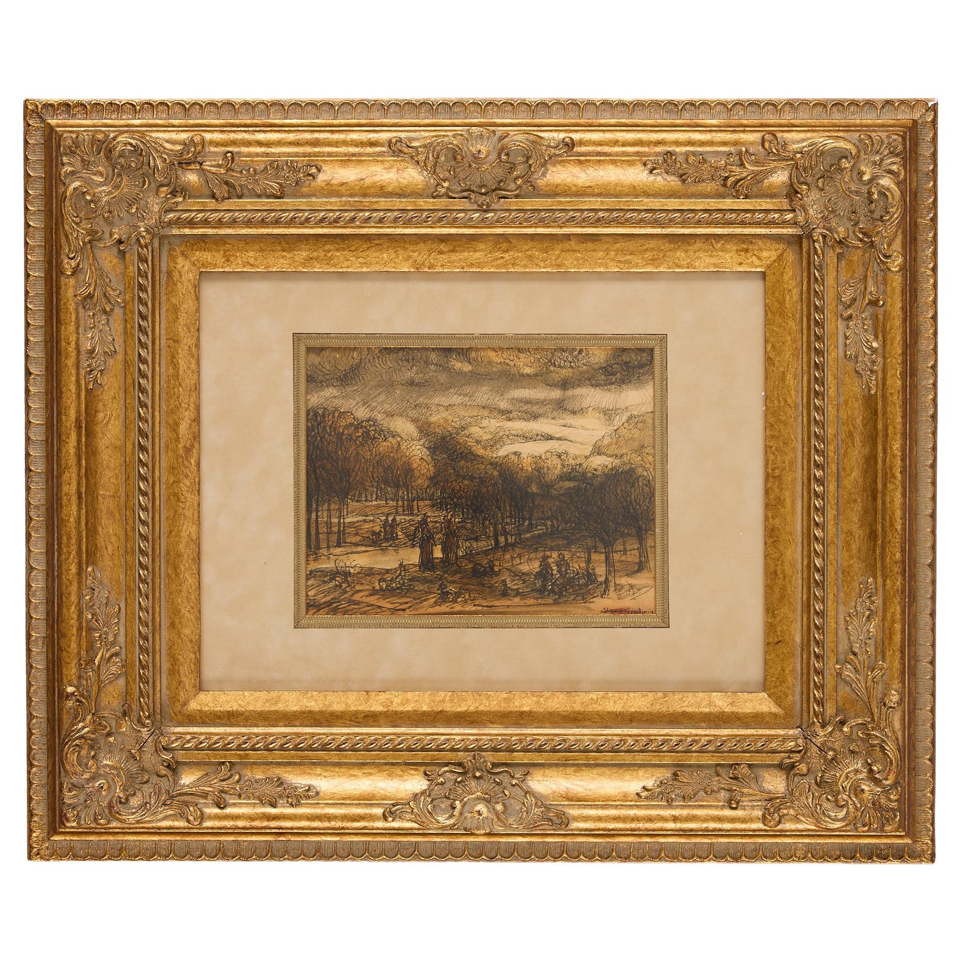 Albert Goodwin, Untitled Landscape Sketch, Pen and Ink Wash, Signed For ...