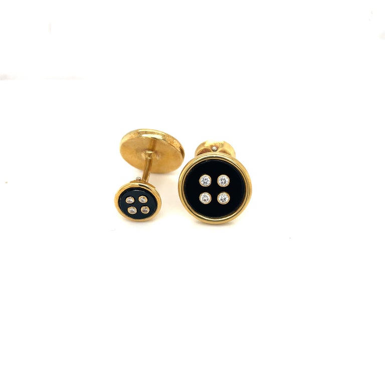 Albert Lipton 18KT Yellow Gold Onyx and Diamond Cuff-Links and 3 Studs ...