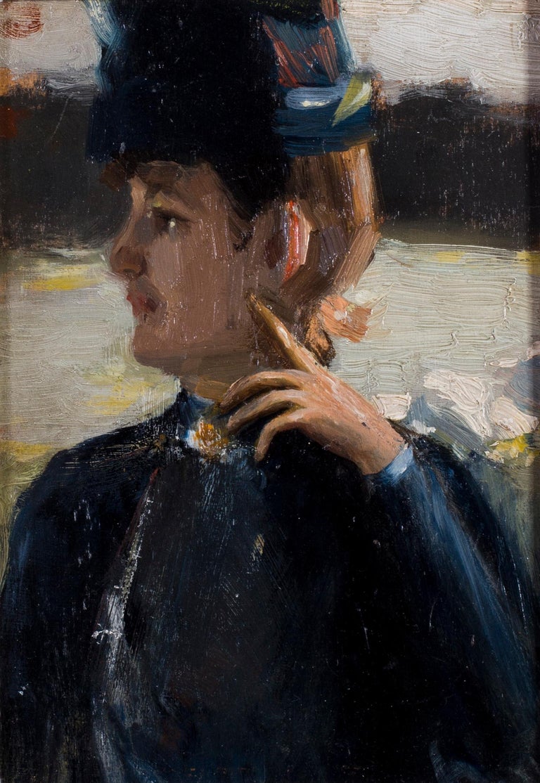 Albert Lynch - Small Impressionist painting, Lady in a hat, by Peruvian ...