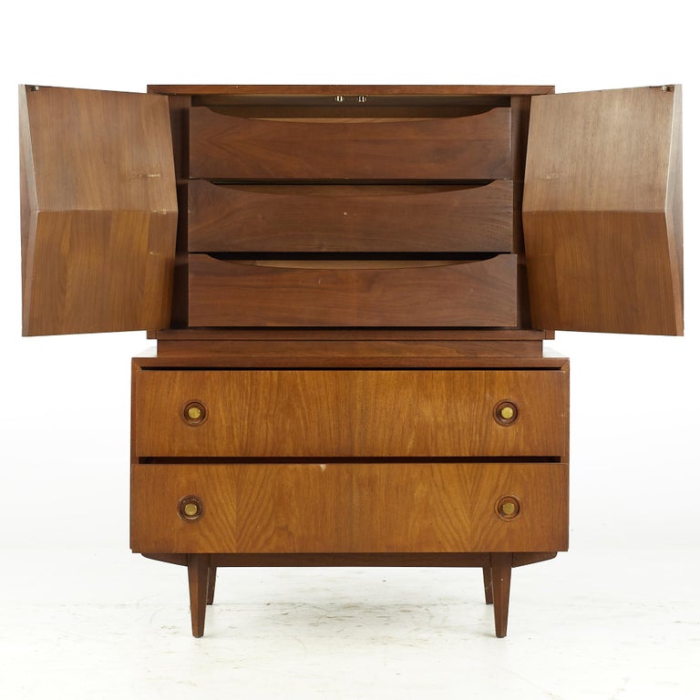 Albert Parvin American Martinsville MCM Walnut Brass Highboy Gentlemen ...