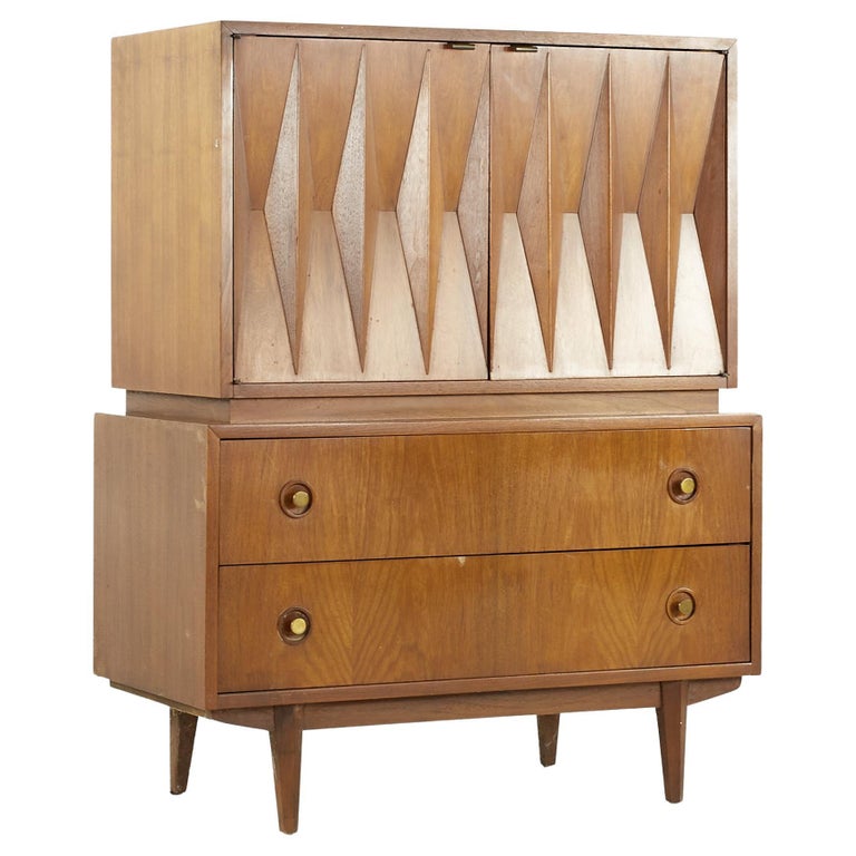 Albert Parvin American Martinsville MCM Walnut Brass Highboy Gentlemen ...