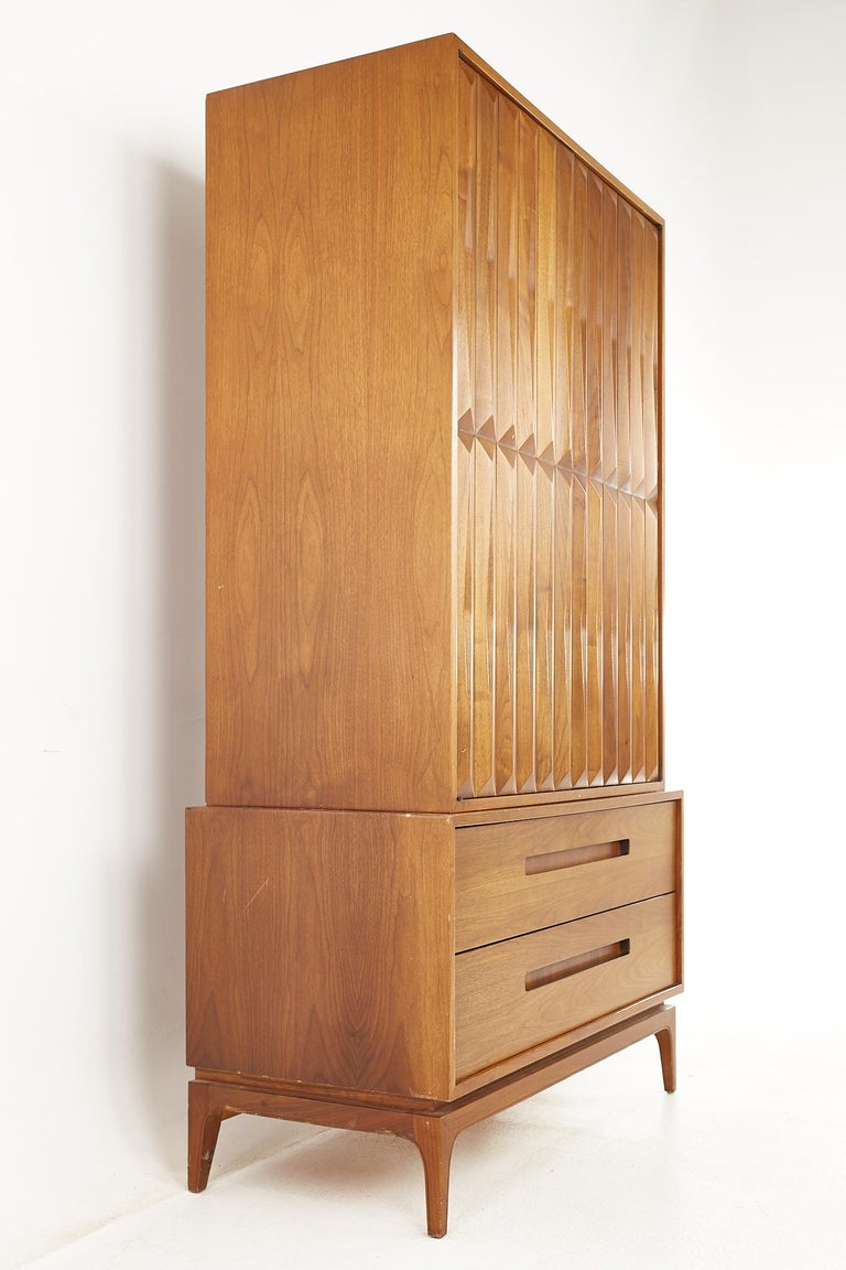 Albert Parvin American Martinsville Style MCM Diamond Walnut Armoire ...