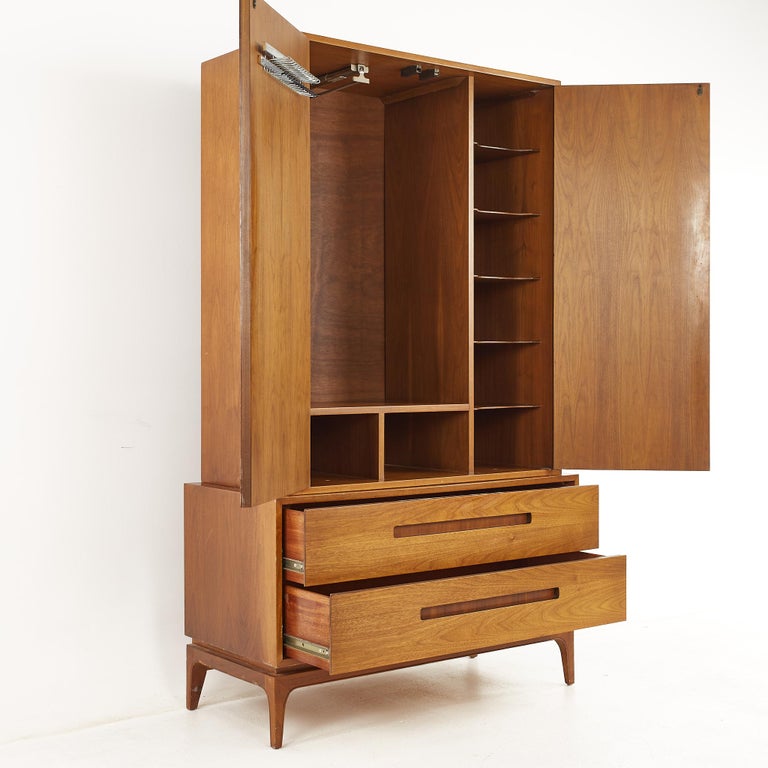 Albert Parvin American Martinsville Style MCM Diamond Walnut Armoire ...