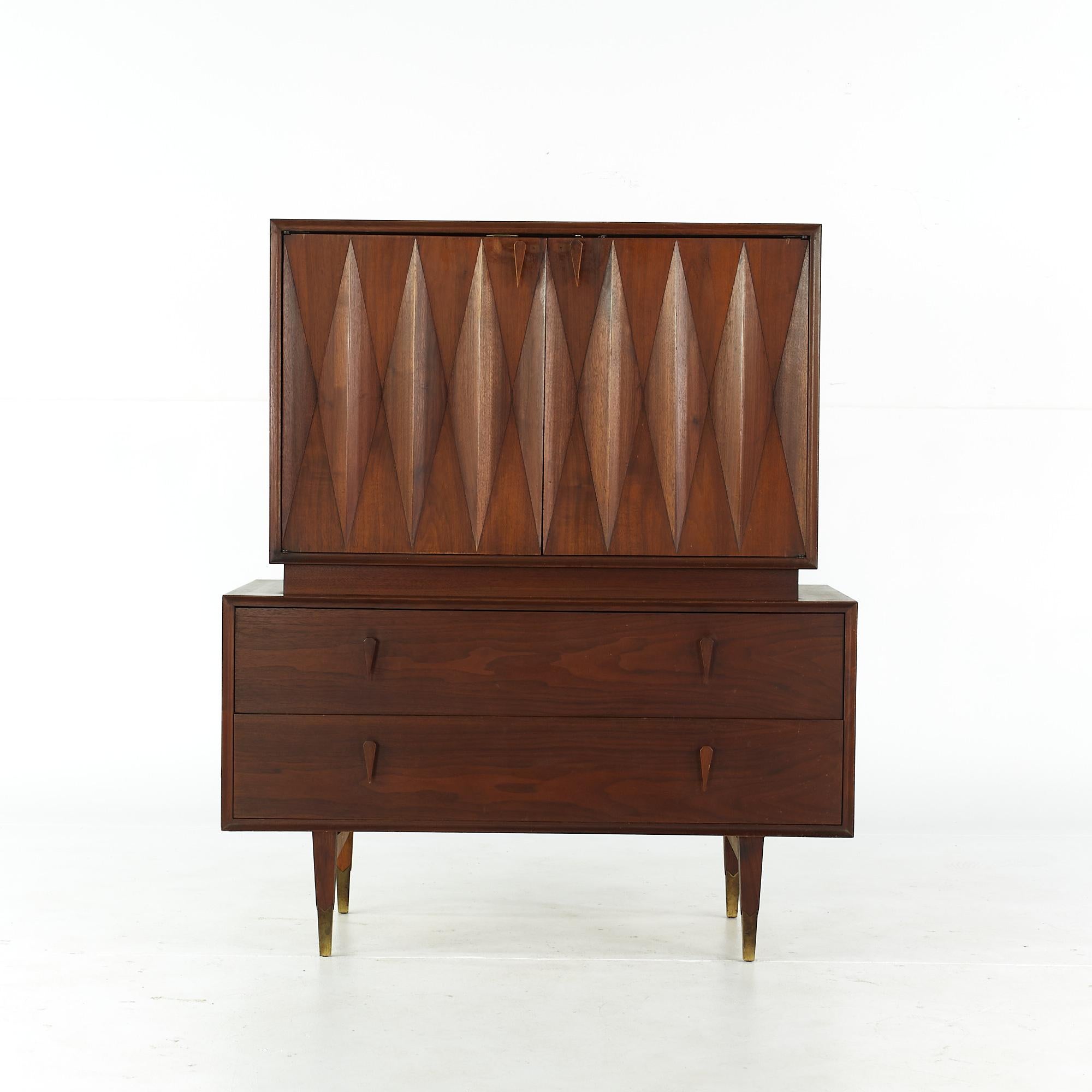 Albert Parvin Mid Century Diamond Walnut Highboy Dresser For Sale at ...