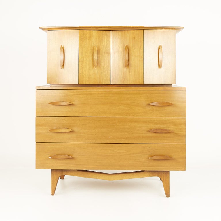 Albert Parvin Style Mid Century Walnut Highboy Dresser at 1stDibs