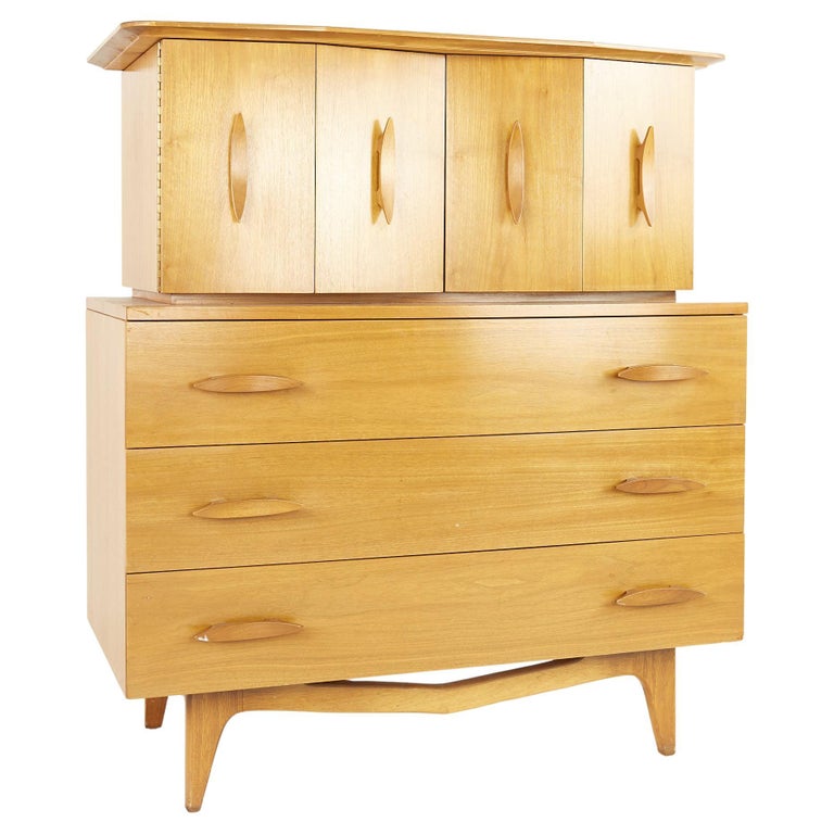 Albert Parvin Style Mid Century Walnut Highboy Dresser at 1stDibs