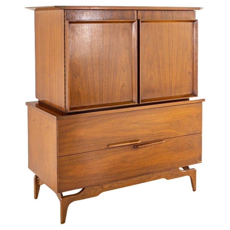 Albert Parvin Style Mid Century Walnut Highboy Dresser For Sale at 1stDibs