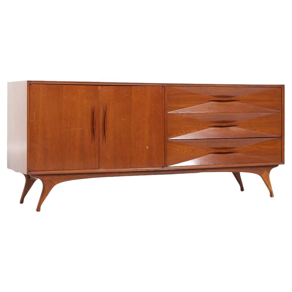 Albert Parvin Style Roma Mid Century Sculpted Walnut Lowboy Dresser For ...