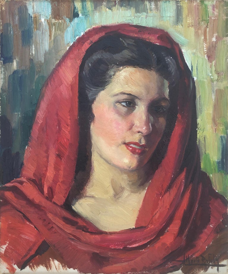 Albert Rafols Culleres - Woman with headscarf original oil on canvas ...