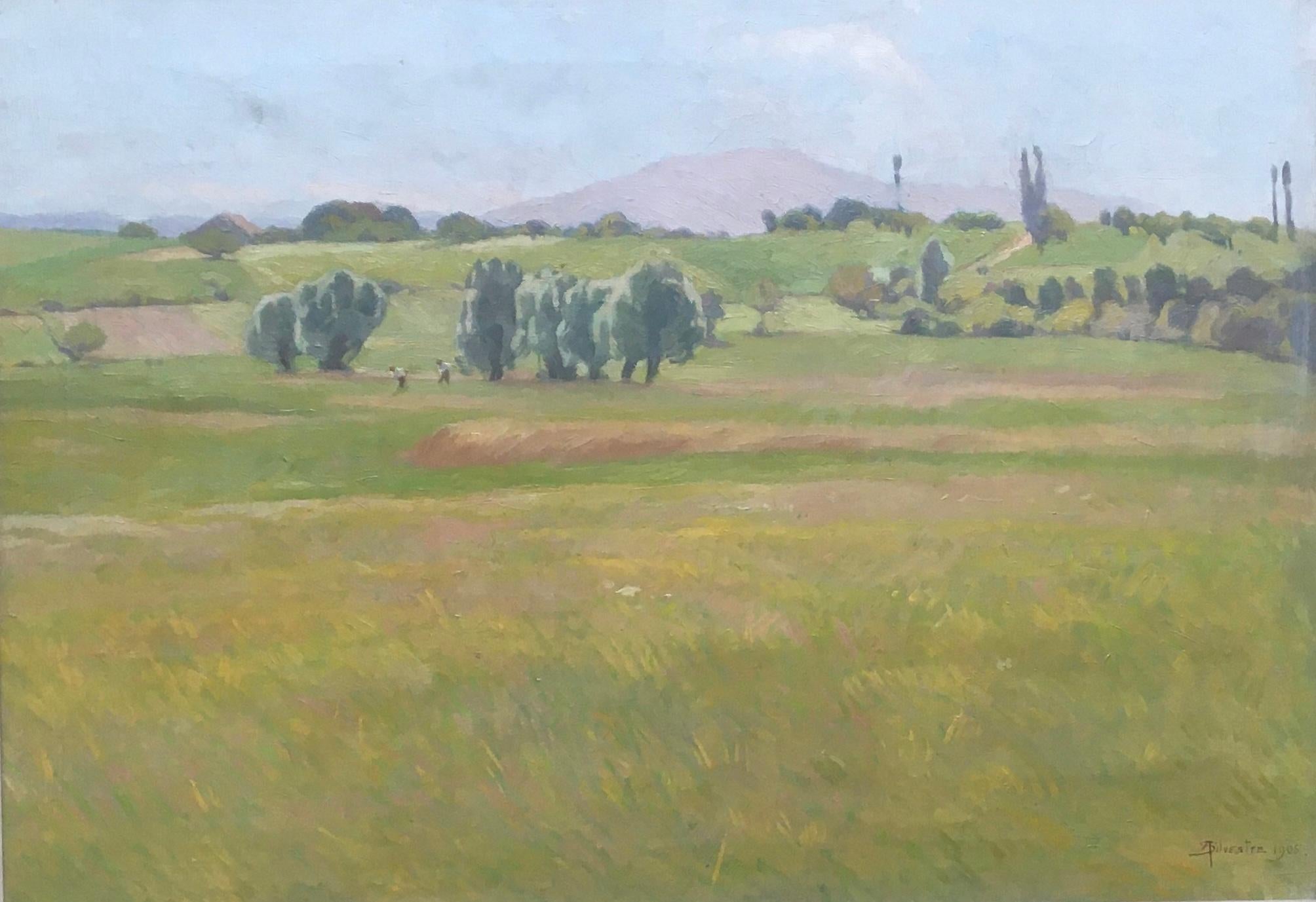 Albert Silvestre - Country landscape and peasants mowing hay For Sale ...