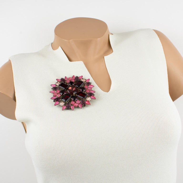 Albert Weiss 1930s Oversized Ruby Red and Pink Jeweled Pin Brooch at ...
