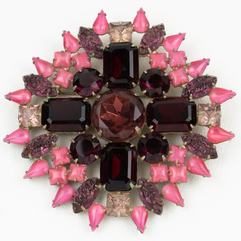Albert Weiss 1930s Oversized Ruby Red and Pink Jeweled Pin Brooch at ...