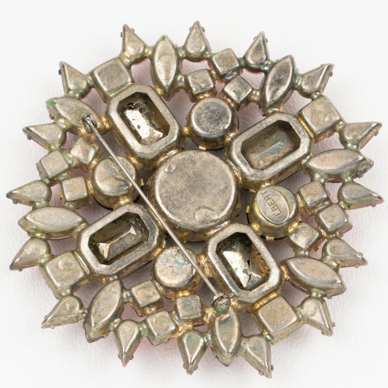 Albert Weiss 1930s Oversized Ruby Red and Pink Jeweled Pin Brooch at ...